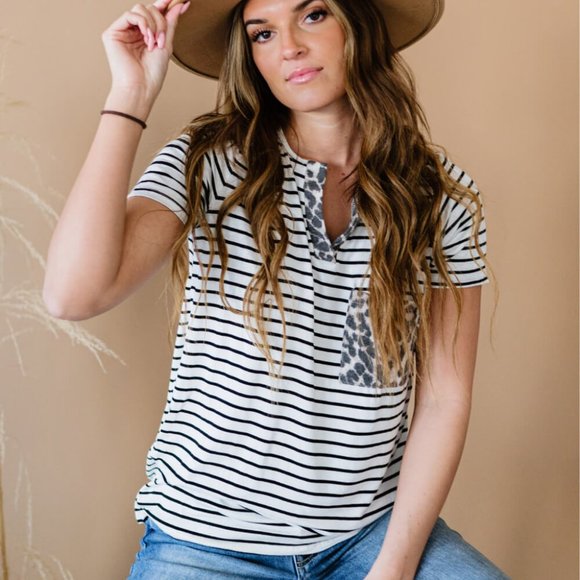 BiBi | Tops | Bibi Mix It Up Leopard And Striped Tee | Poshmark